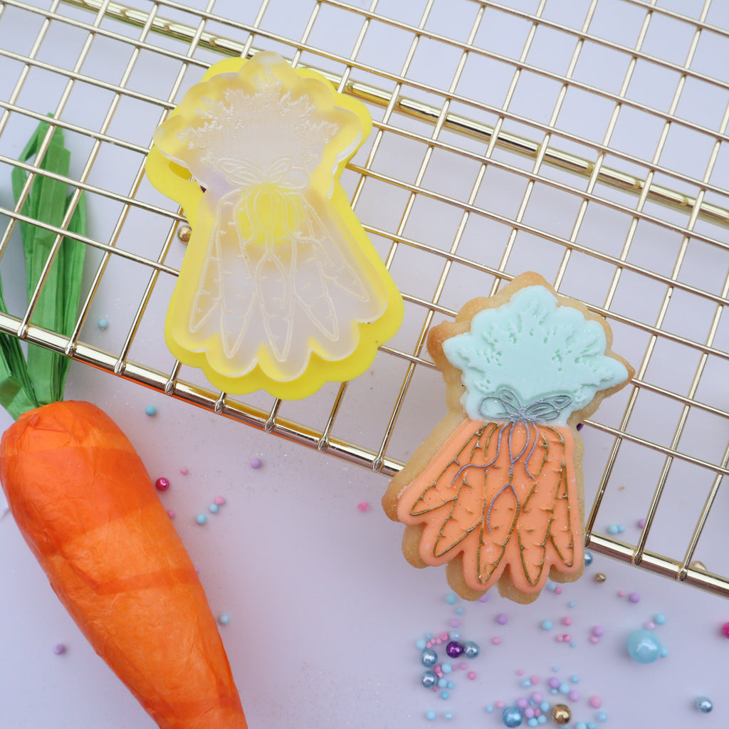 Mini Carrot Bunch Cutter & Debosser Set | Custom Cookie Cutters