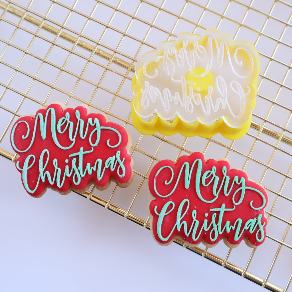 Mini Merry Christmas Cutter & Debosser Set | Custom Cookie Cutters
