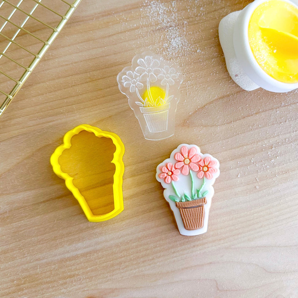 Mini Flower Pot Cutter and Debosser Set | Custom Cookie Cutters