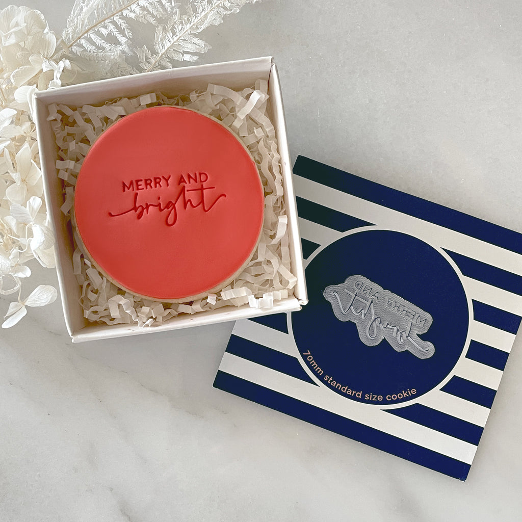 Merry and Bright Tiny Text Stamp (Little Biskut) | Custom Cookie Cutters