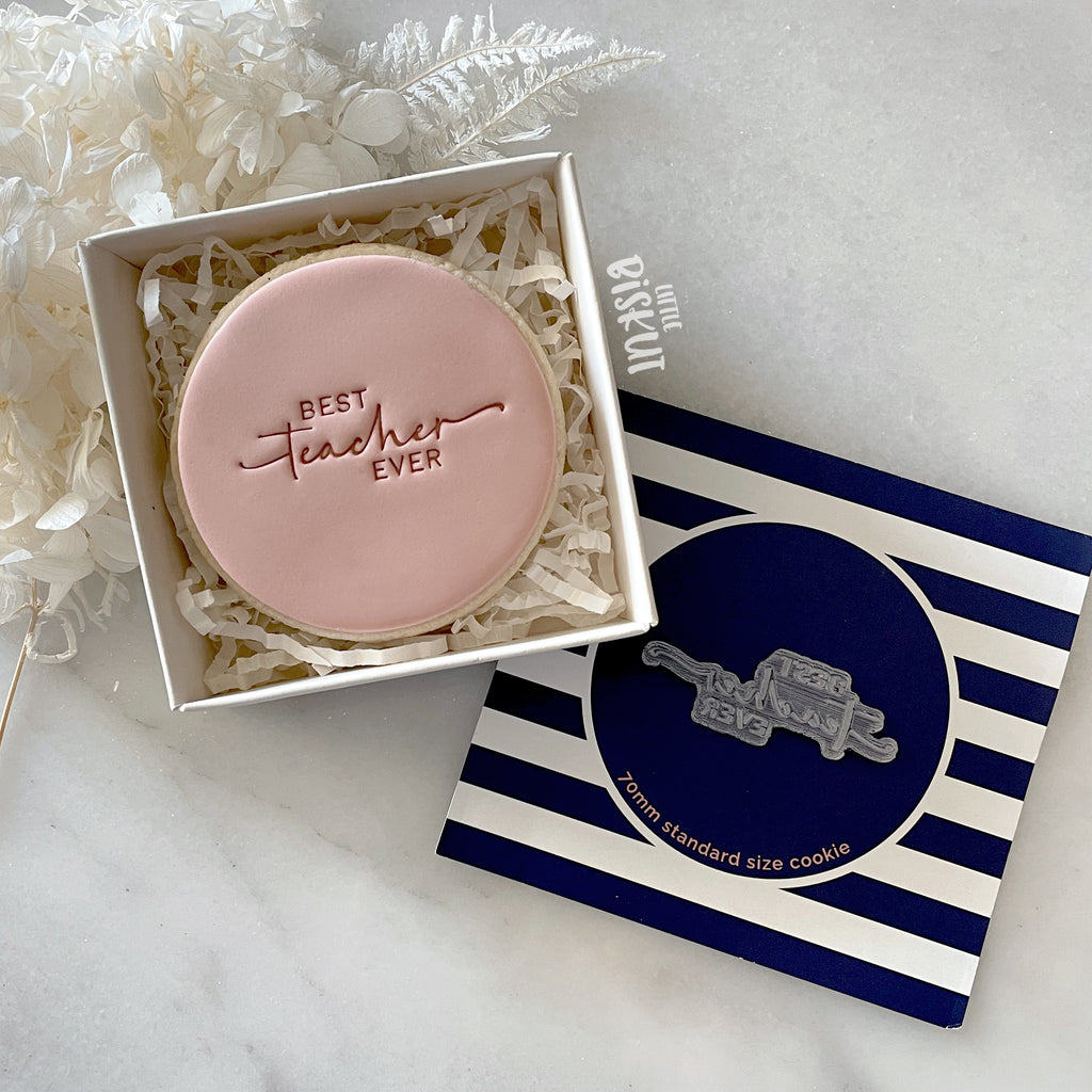 Best Teacher Ever Tiny Text Stamp (Little Biskut) | Custom Cookie Cutters