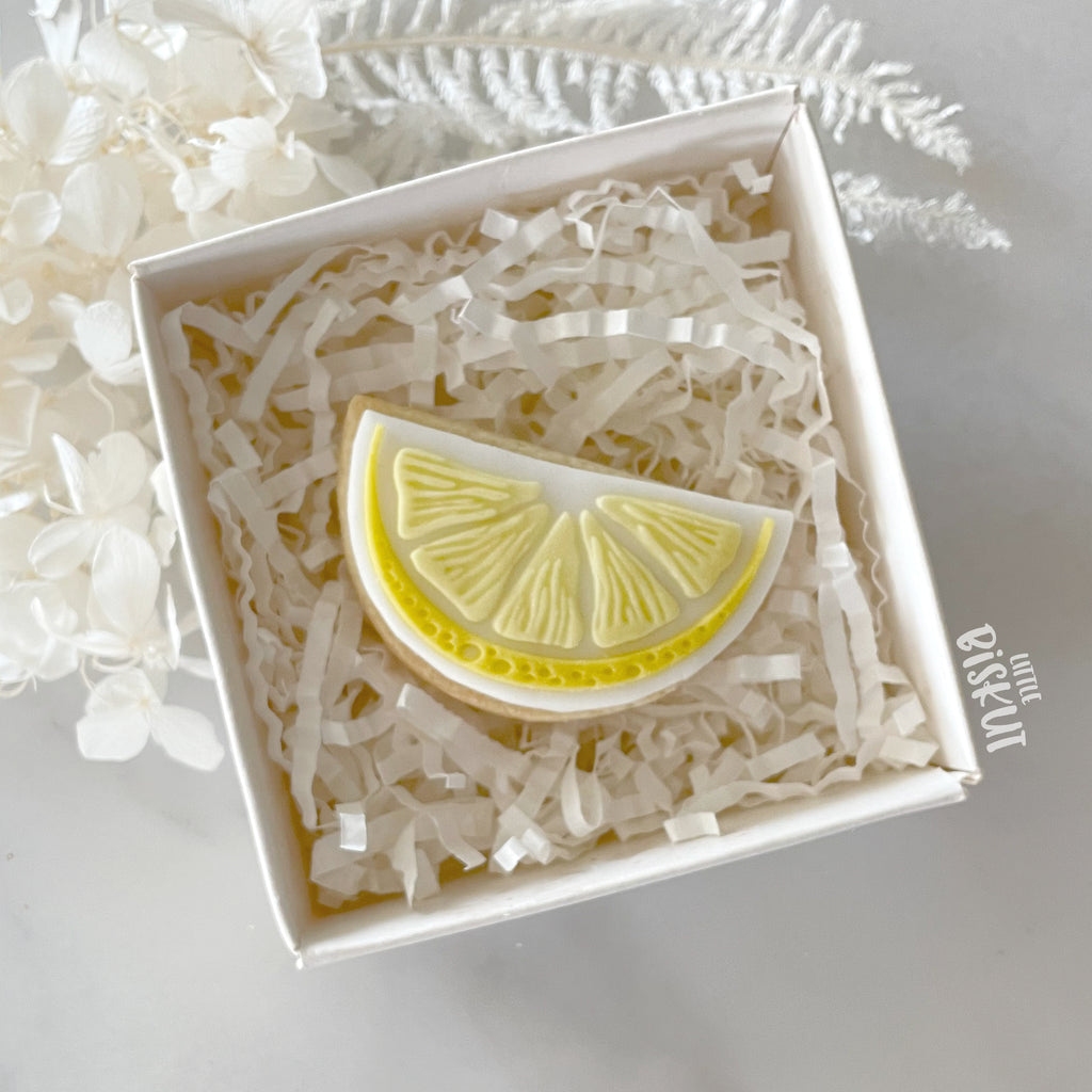 Lemon Wedge Cutter and Debosser Set (Little Biskut) | Custom Cookie Cutters