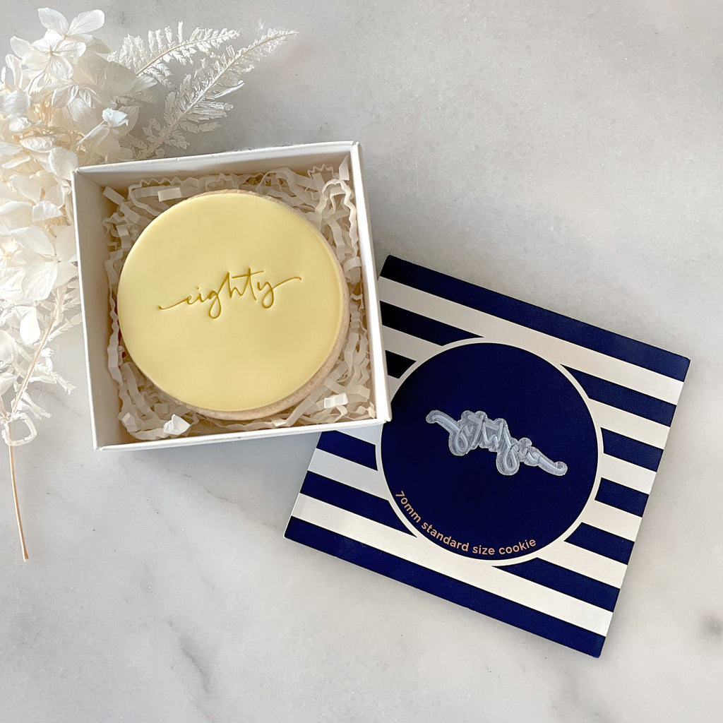 Eighty Tiny Text Stamp (Little Biskut) | Custom Cookie Cutters