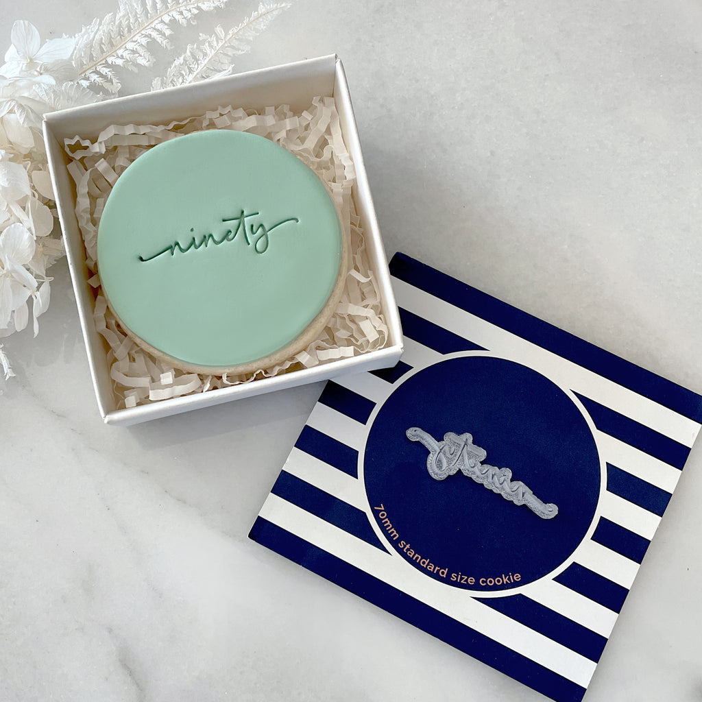 Ninety Tiny Text Stamp (Little Biskut) | Custom Cookie Cutters