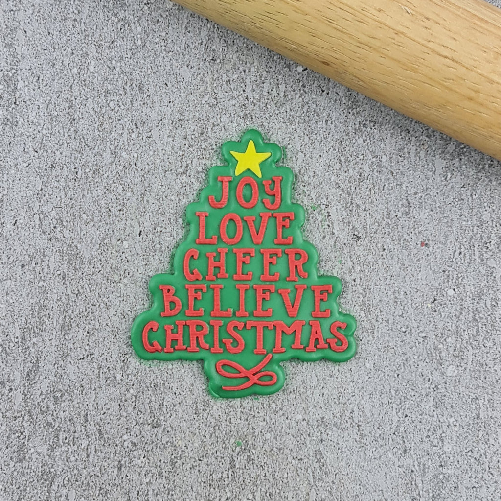 Joy Christmas Tree Debosser & Cutter Set | Custom Cookie Cutters