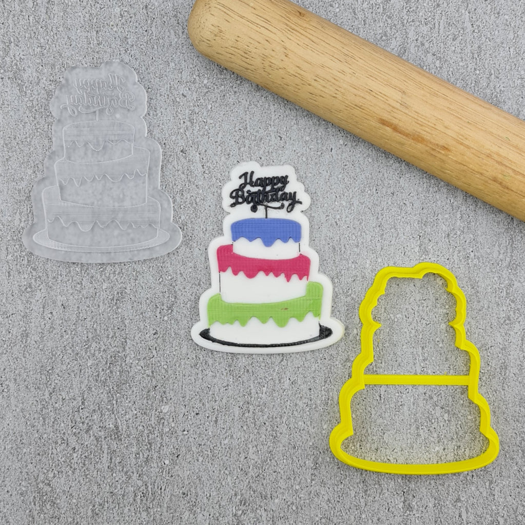 Birthday Cake Cutter and Debosser Set | Custom Cookie Cutters