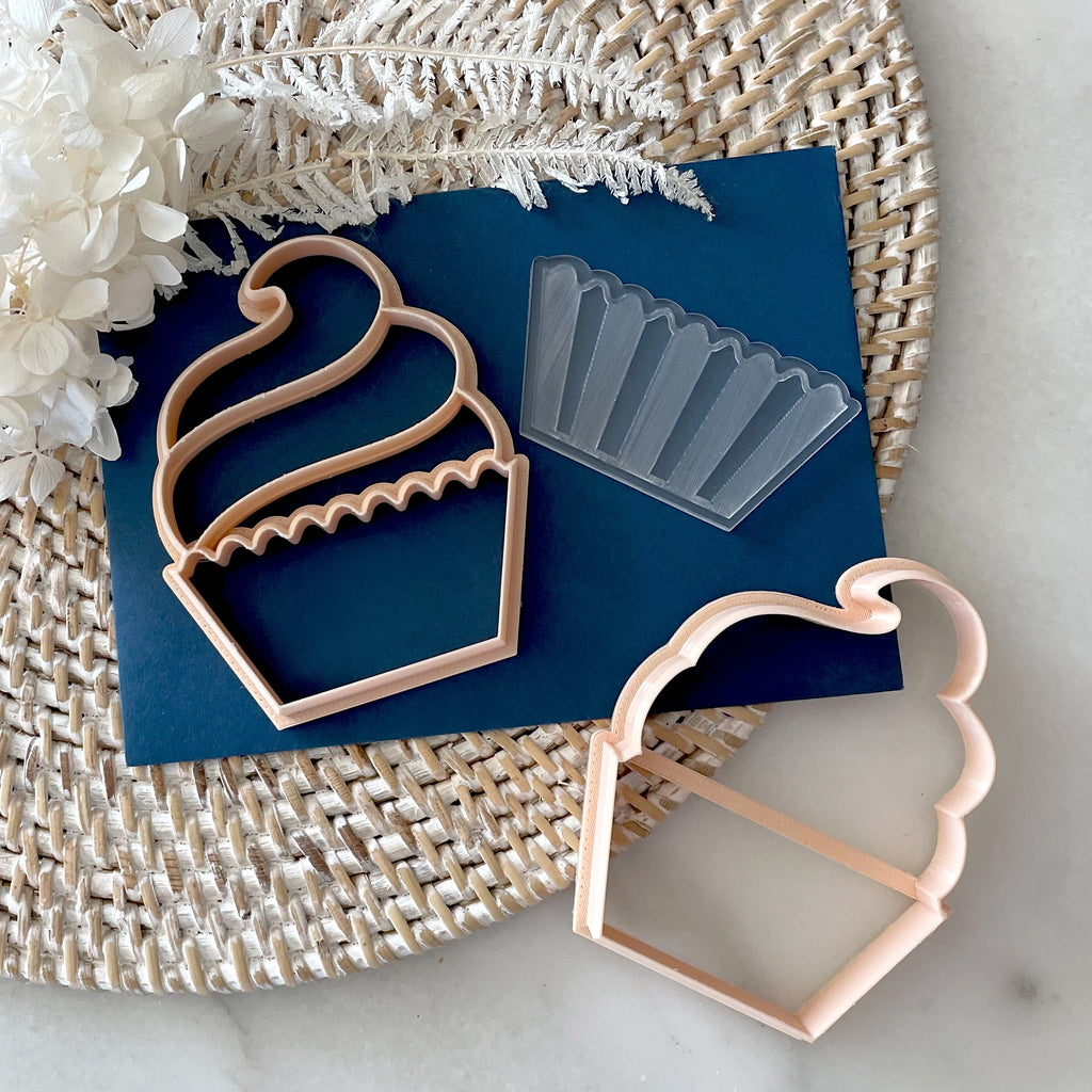 Cupcake Cutter and Debosser 3pc Set (Little Biskut) | Custom Cookie Cutters